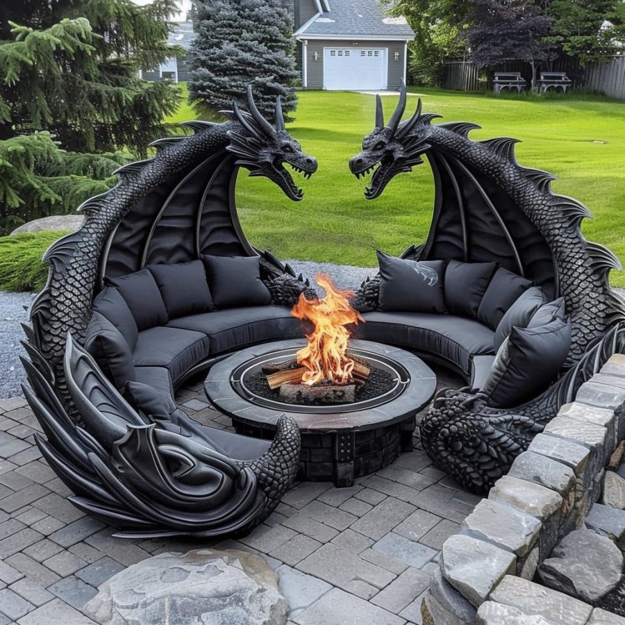 Unleashing Fantasy: The Dragon-Themed Outdoor Fire Pit Seating