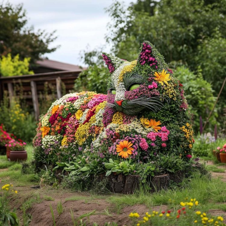 Floral Cat Topiaries: A Whimsical Garden Trend